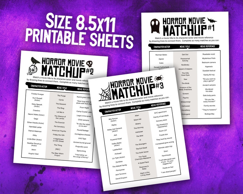 Horror Movie Matchup Printable Halloween Matching Game Horror - Etsy
