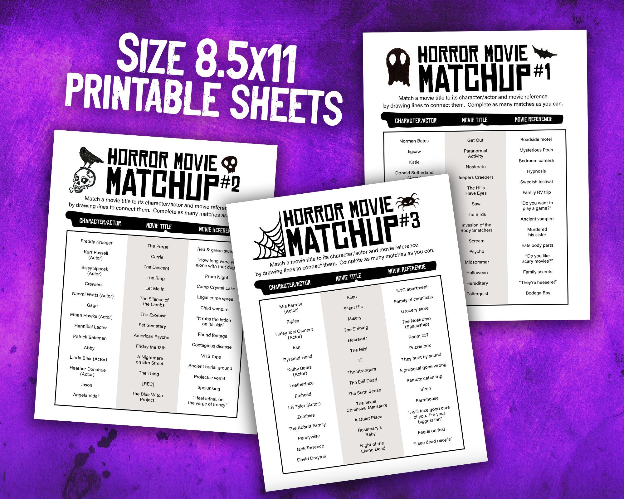 Horror Movie Matchup Printable Halloween Matching Game Horror - Etsy