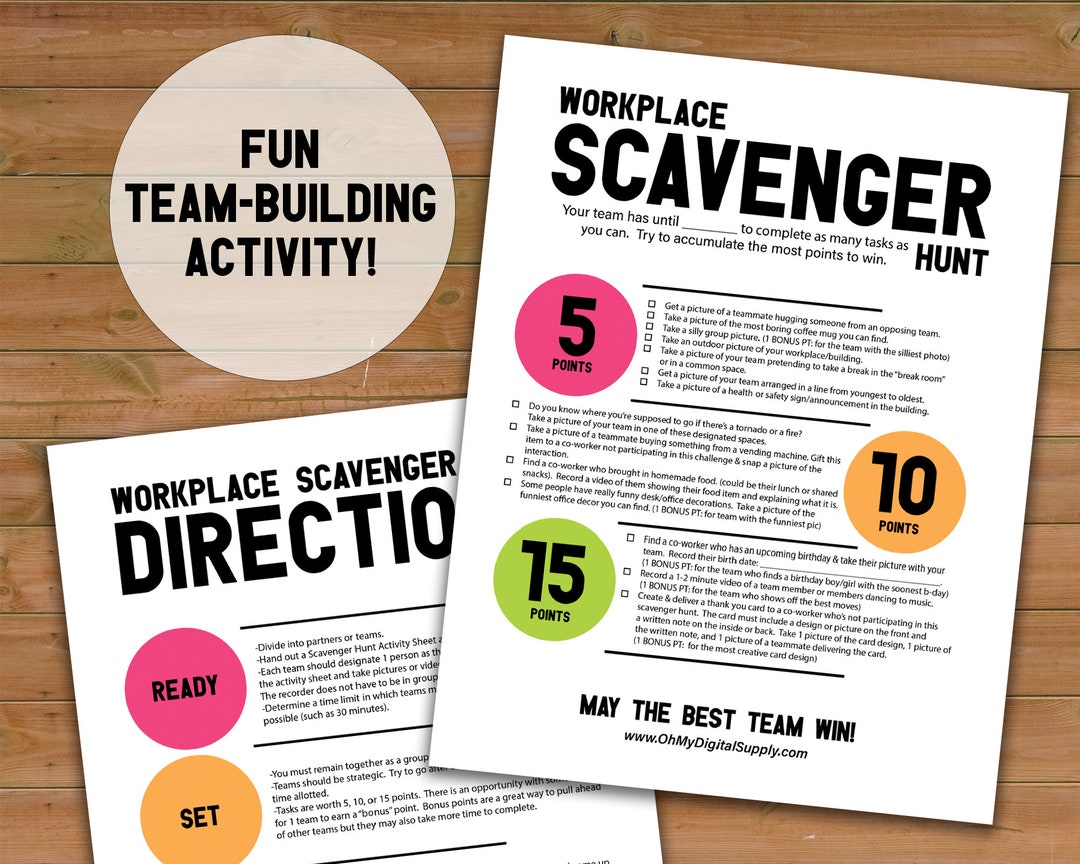 Workplace Team Building Scavenger Hunt Printable Activity | Adult ...