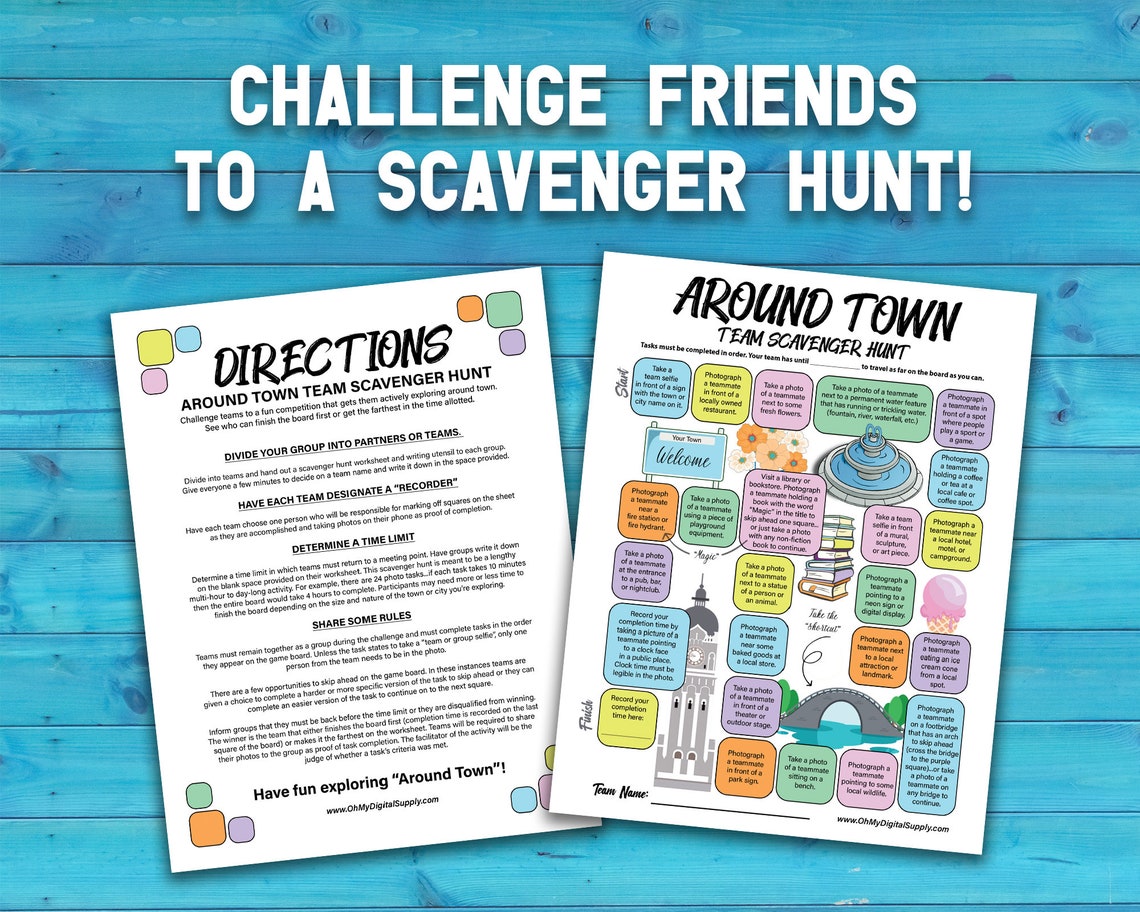 Around Town Team Scavenger Hunt Printable Activity, Competitive ...