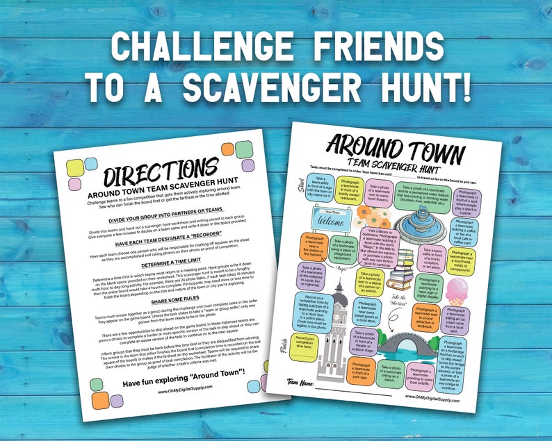 Around Town Team Scavenger Hunt Printable Activity, Competitive ...