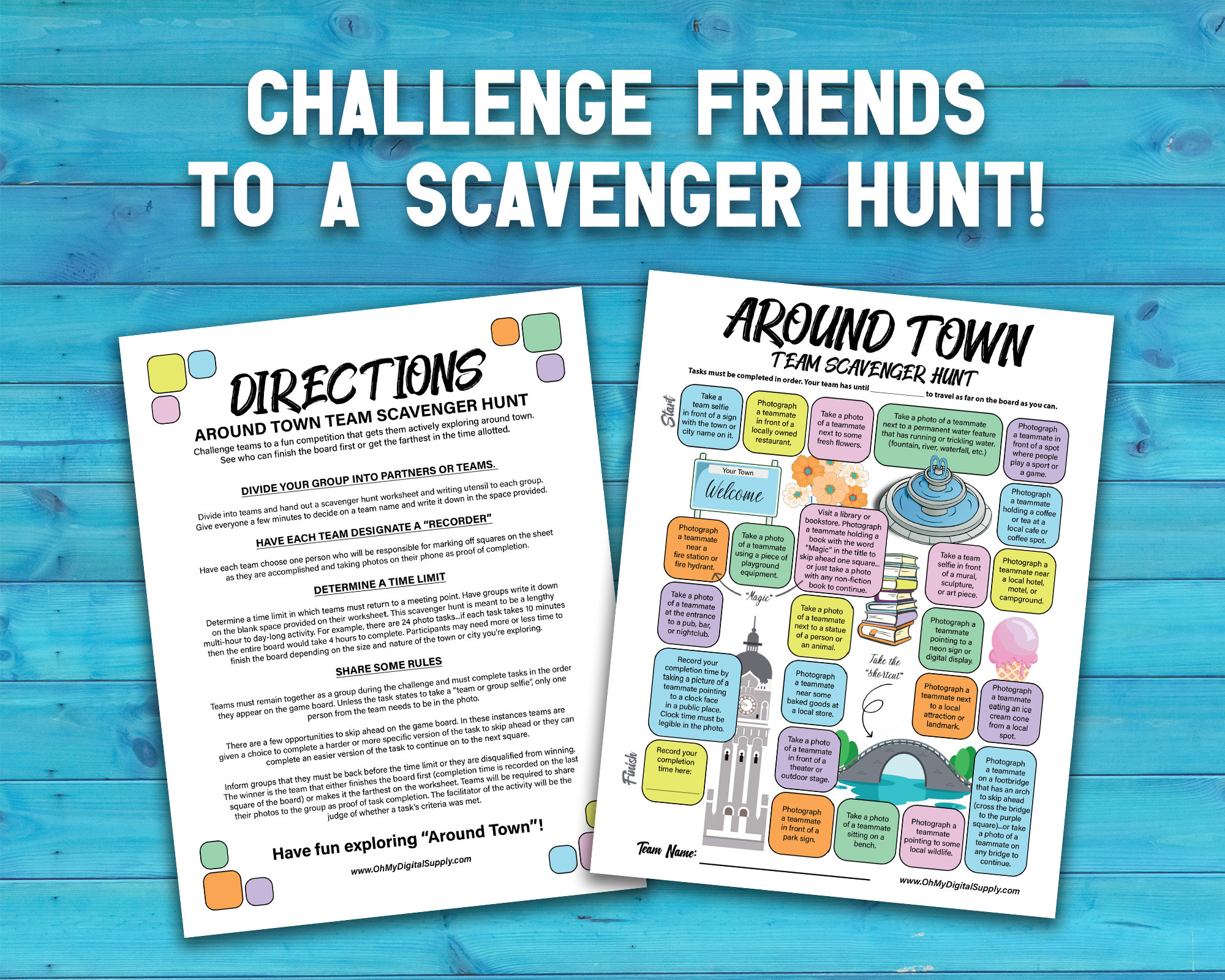 Around Town Team Scavenger Hunt Printable Activity, Group Team Building ...