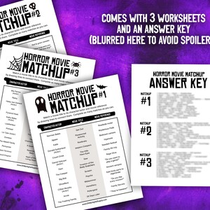 Horror Movie Matchup Printable Halloween Matching Game, Horror Film ...