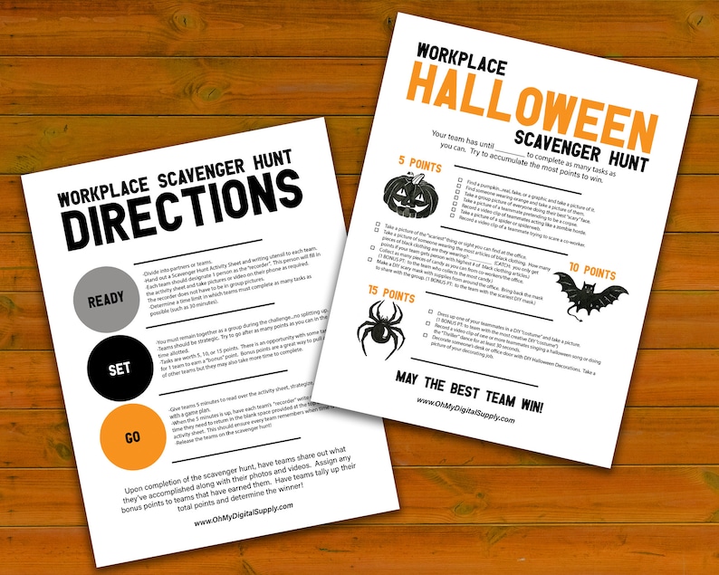 Halloween Workplace Scavenger Hunt Printable Team Competition | Work ...