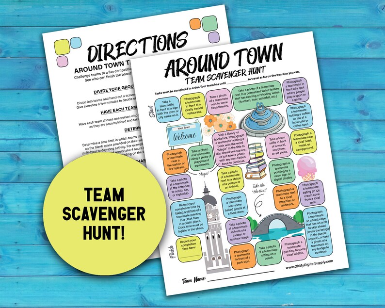 Around Town Team Scavenger Hunt Printable Bundle, Competitive Team ...