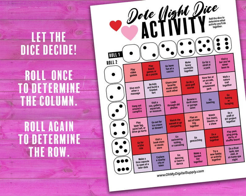 Date Night Dice Roll Game for Couples, Printable PDF Decision Making ...