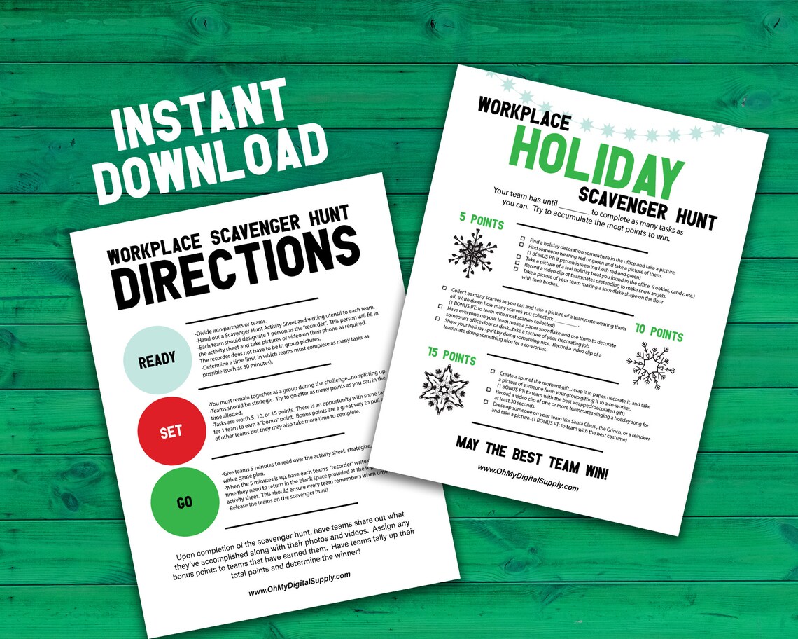 Holiday Workplace Scavenger Hunt Printable Activity Office Team ...