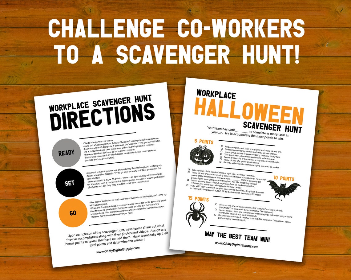 Halloween Workplace Scavenger Hunt Printable Team Competition | Work ...