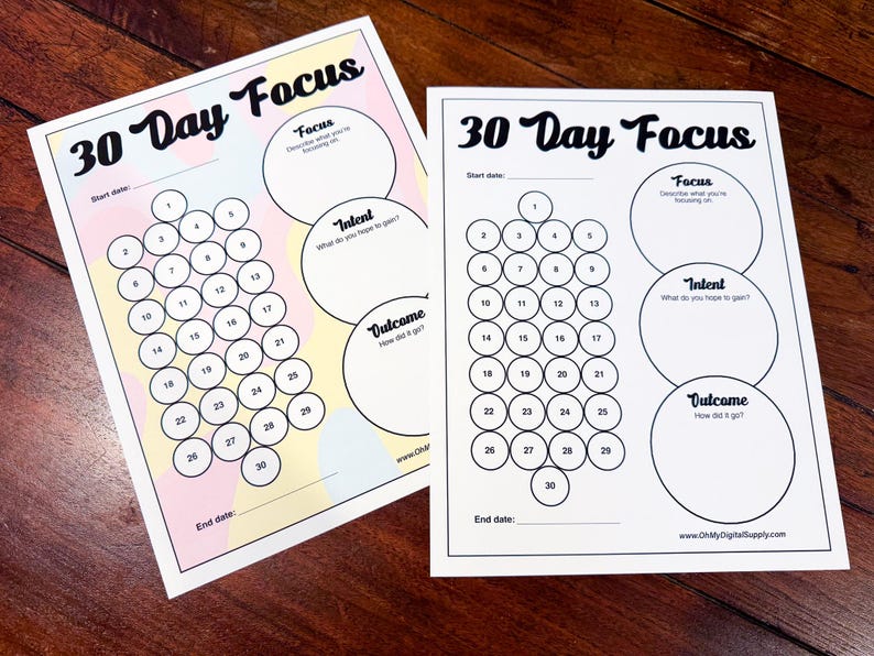 30, 60, 90 Day Focus Daily Tracker Printable for Personal Goals, Habits ...
