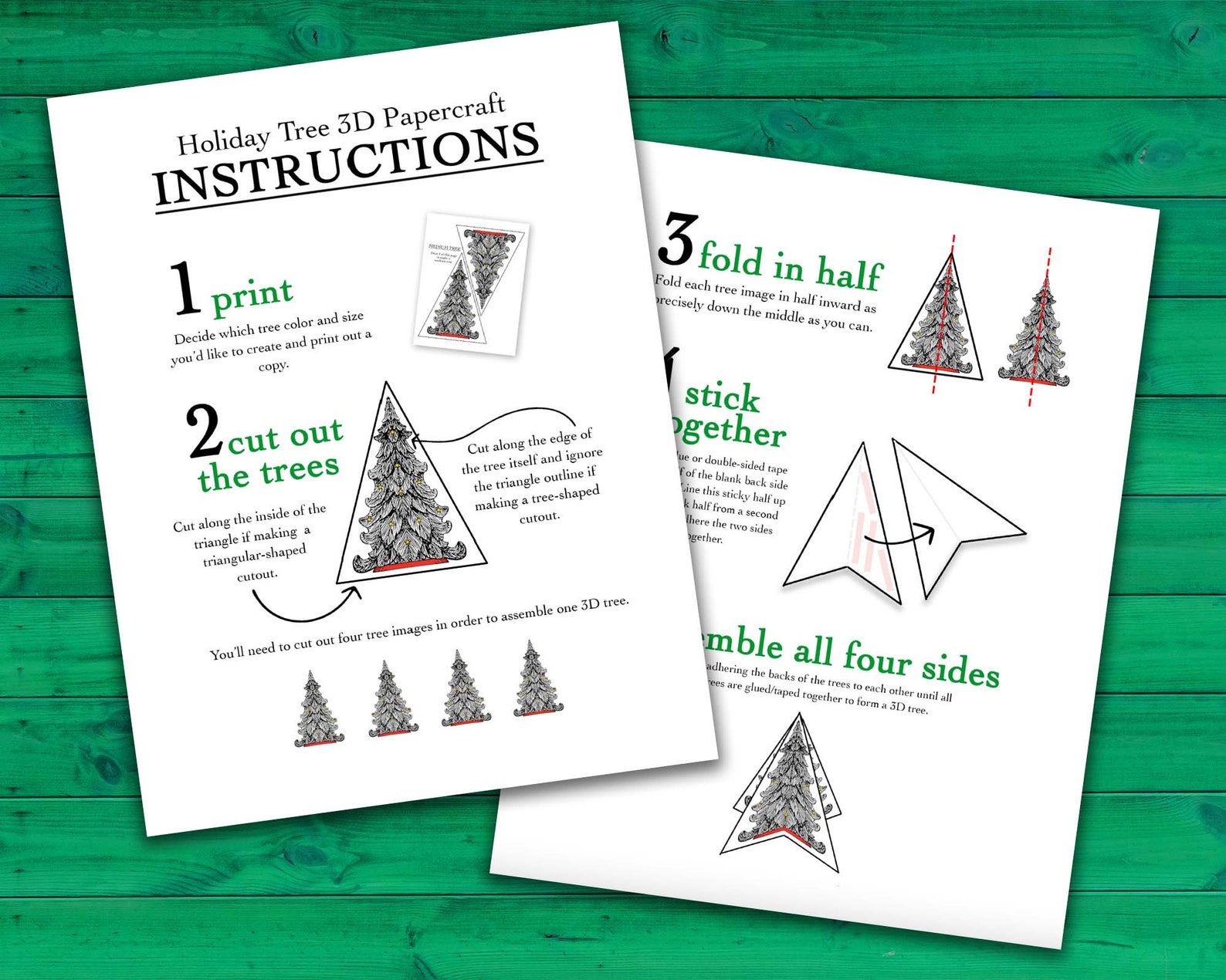 Holiday Christmas Tree 3D Paper Craft Printable Paper Tree - Etsy