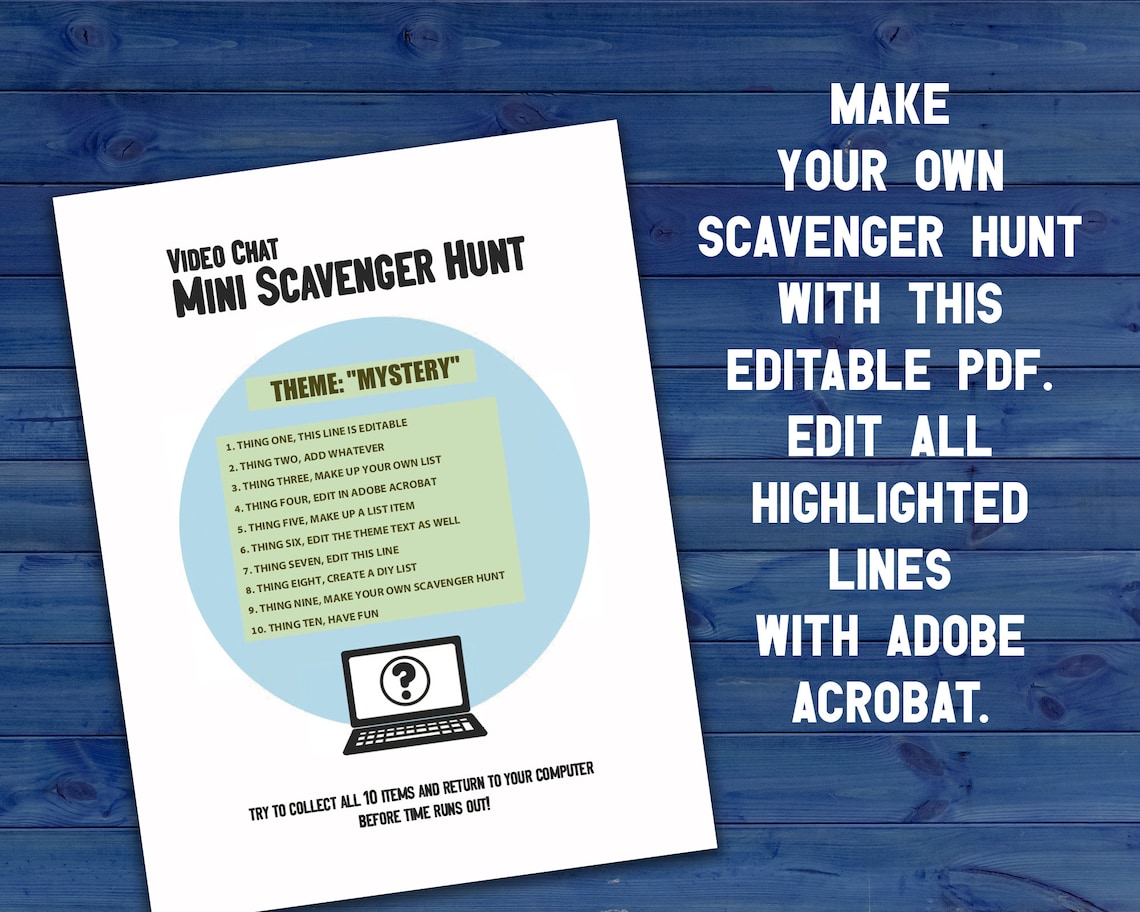 Video Chat Mini Scavenger Hunt Activity Printable Virtual Group Game ...