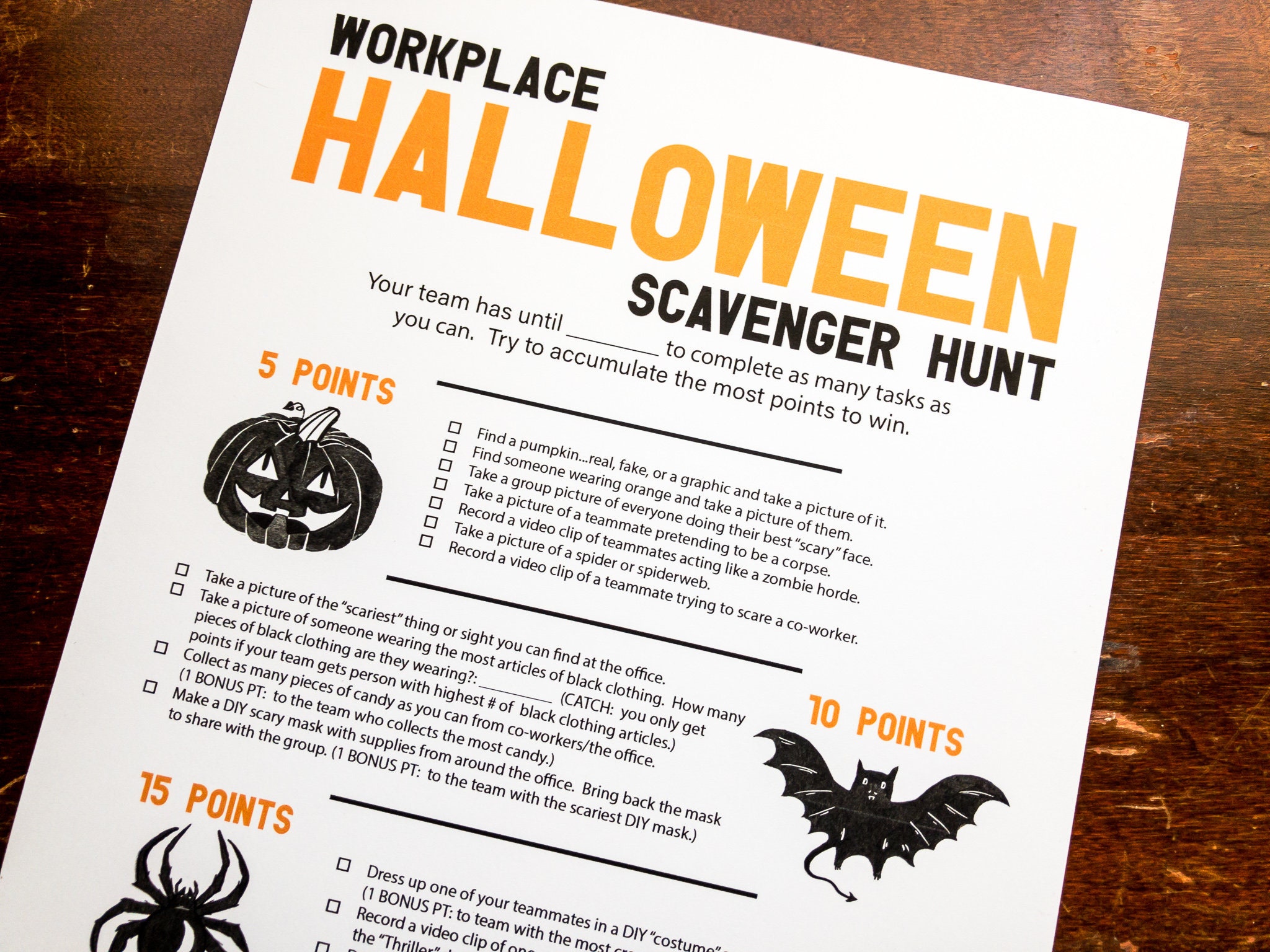 Halloween Workplace Scavenger Hunt Printable Team Competition | Work ...