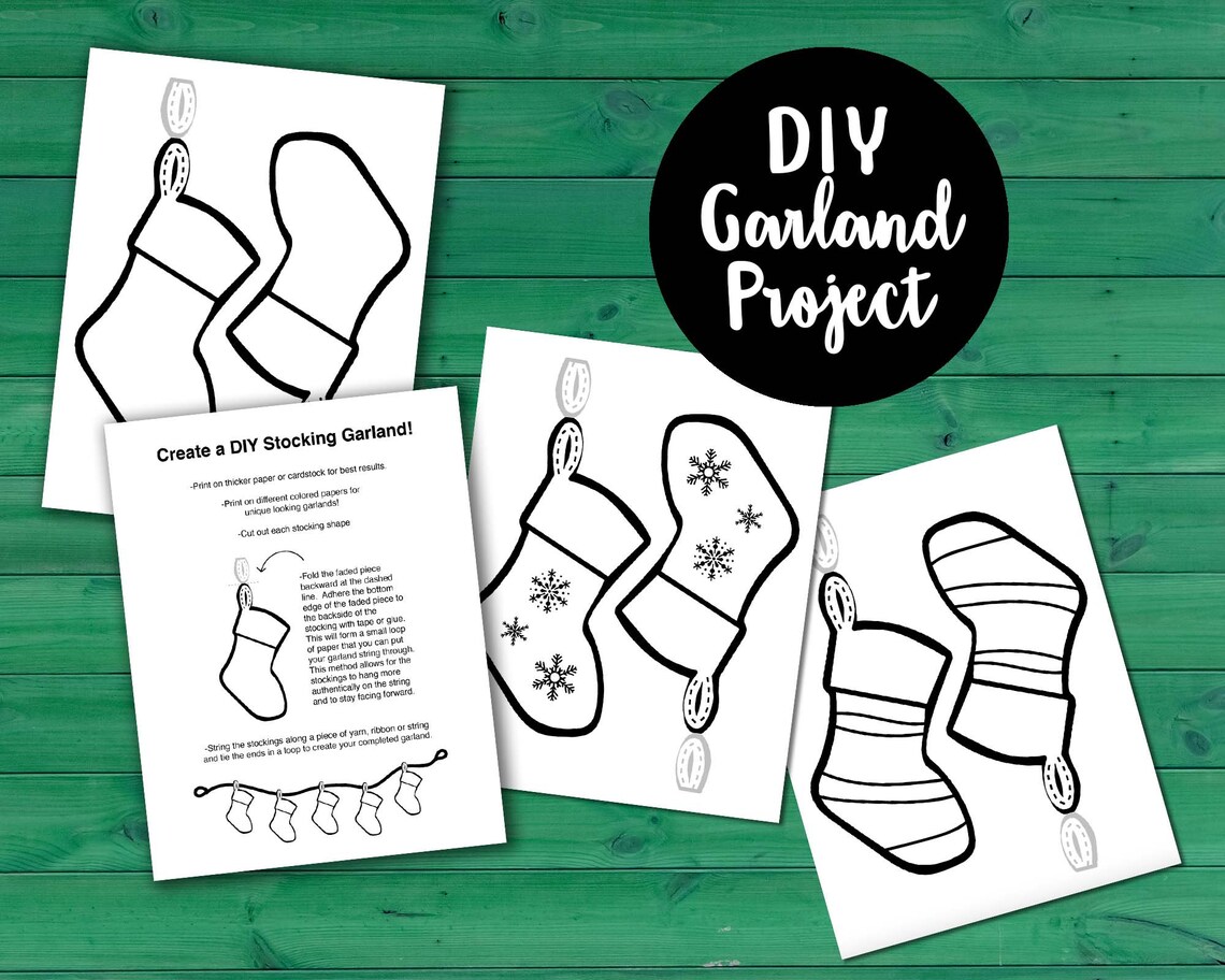 Christmas Stockings DIY Paper Garland Printable Holiday Garland Paper ...