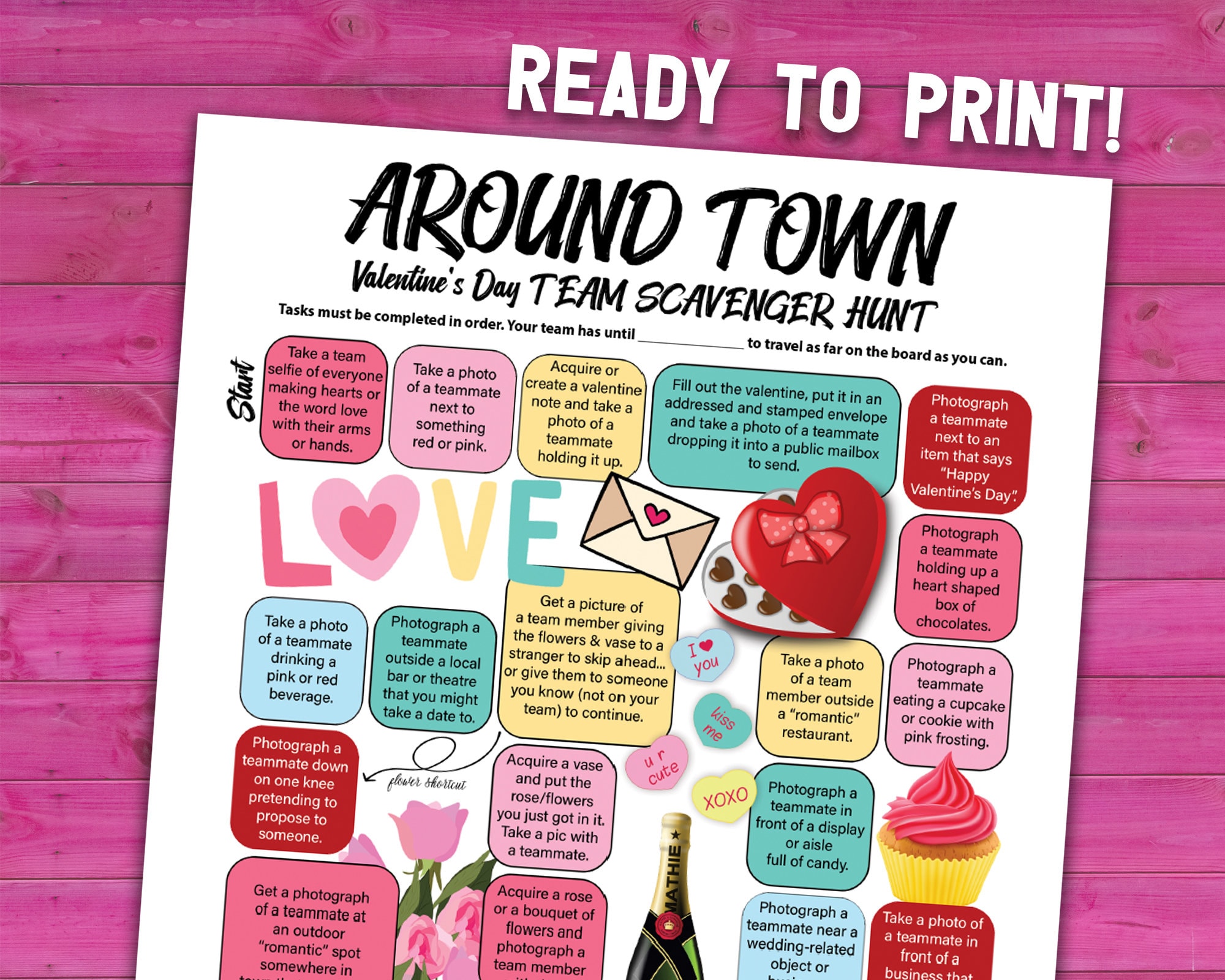 Around Town Valentine's Day Team Scavenger Hunt Printable, Competitive ...