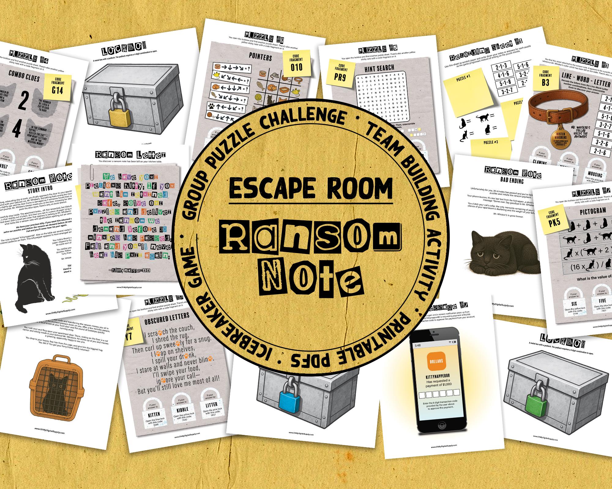 Escape Room: Ransom Note, Cat Themed 30 Minute Group Team Building ...