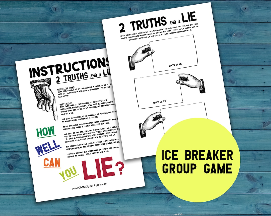 2 Truths and a Lie Printable Group Communication Game | Group Ice Breaker Activity Worksheet ...