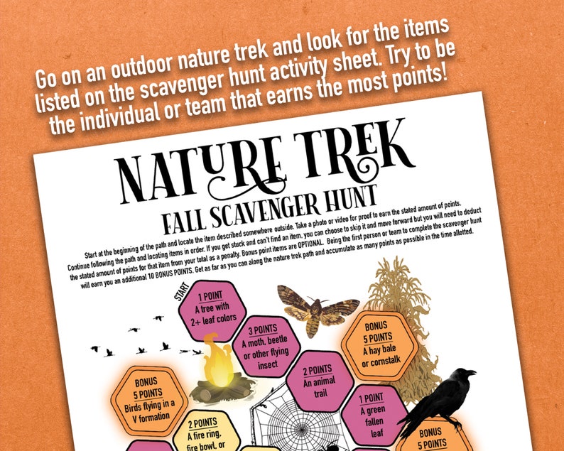 Nature Trek Outdoor Fall Scavenger Hunt Printable Activity, Competitive ...