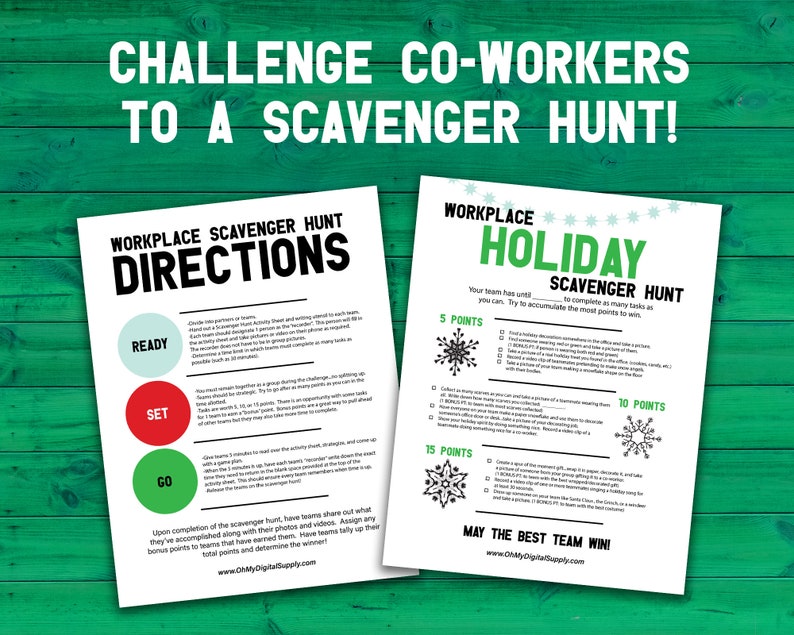 Holiday Workplace Scavenger Hunt Printable Activity | Office Team ...