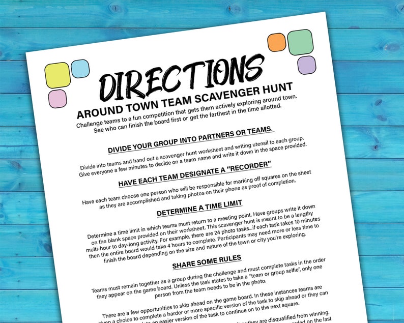 Around Town Team Scavenger Hunt Printable Activity, Competitive ...