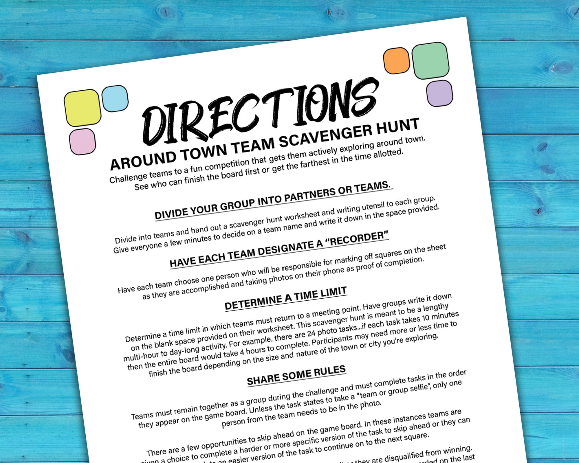 Around Town Team Scavenger Hunt Printable Activity, Competitive ...
