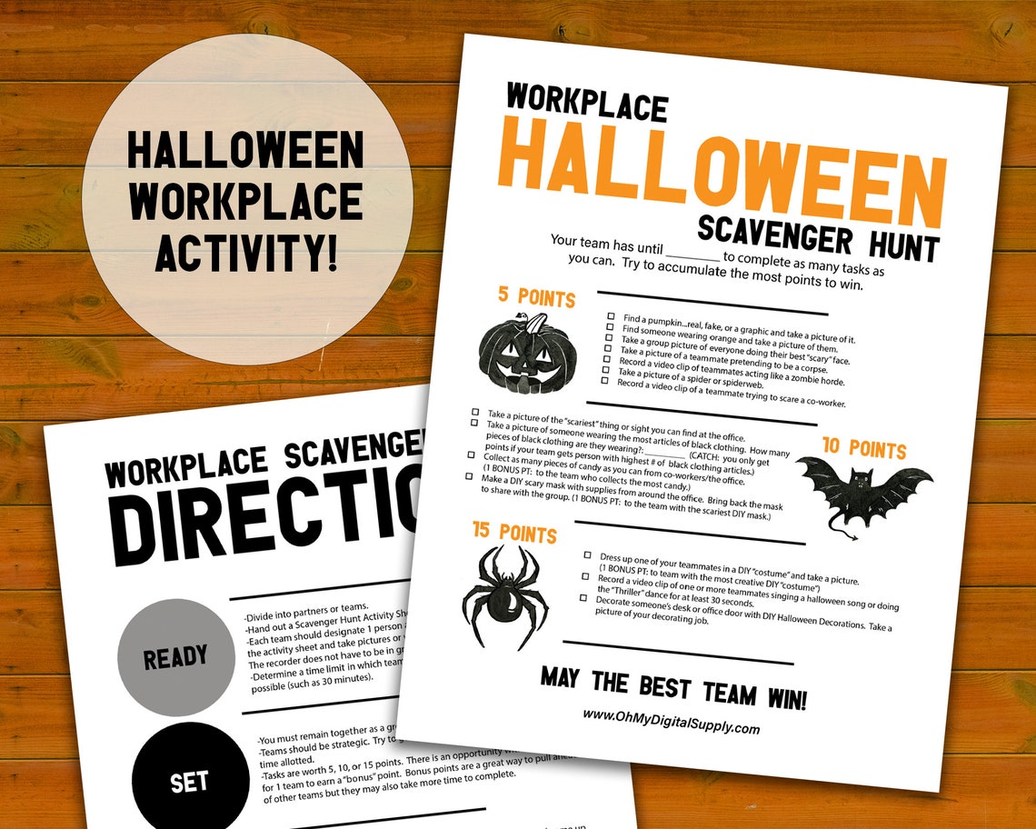 Halloween Workplace Scavenger Hunt Printable Team Competition | Work ...