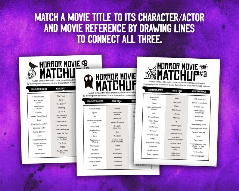 Horror Movie Matchup Printable Halloween Matching Game Horror - Etsy