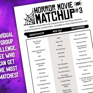 Horror Movie Matchup Printable Halloween Matching Game, Horror Film ...