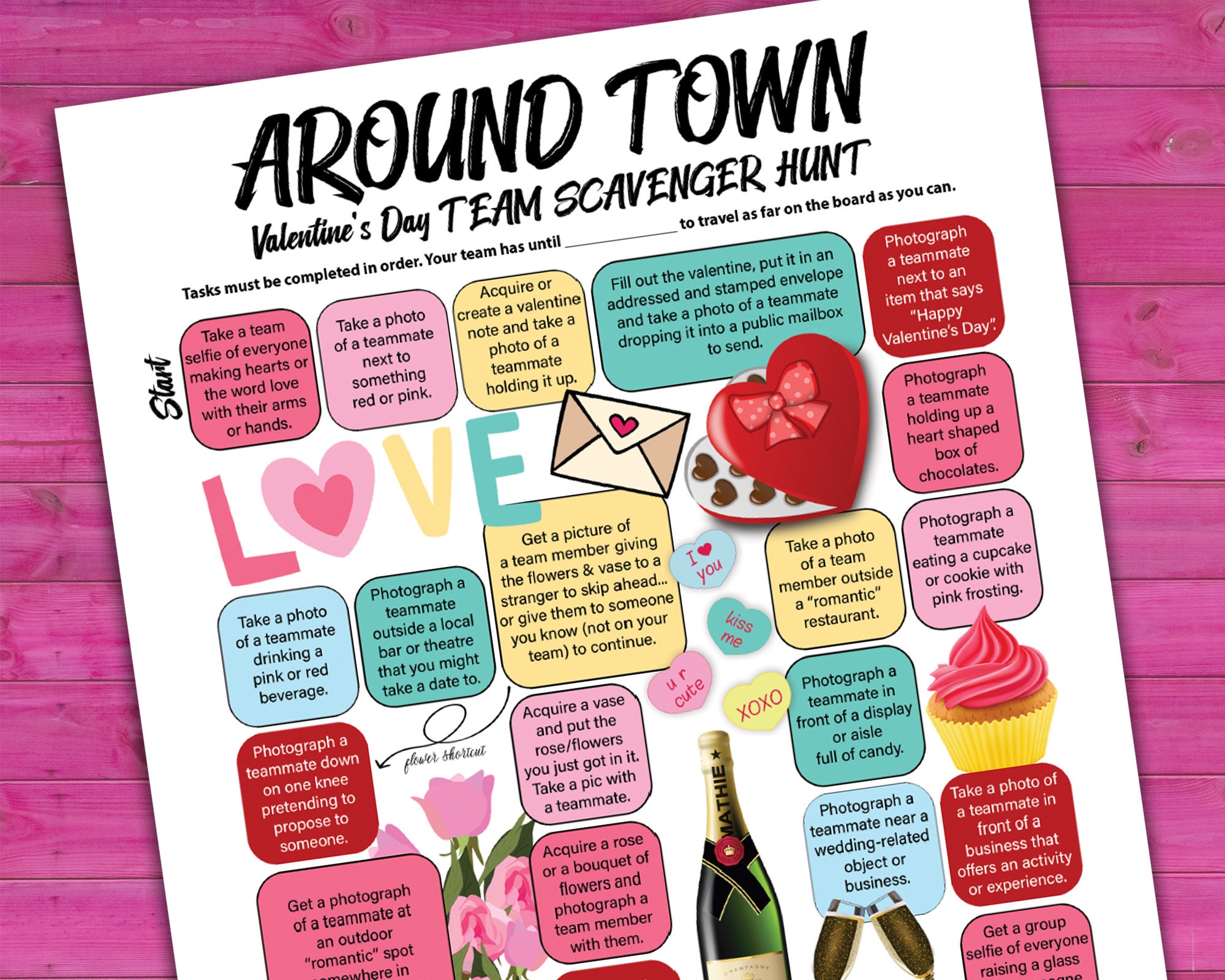 Around Town Valentine's Day Team Scavenger Hunt Printable, Competitive ...