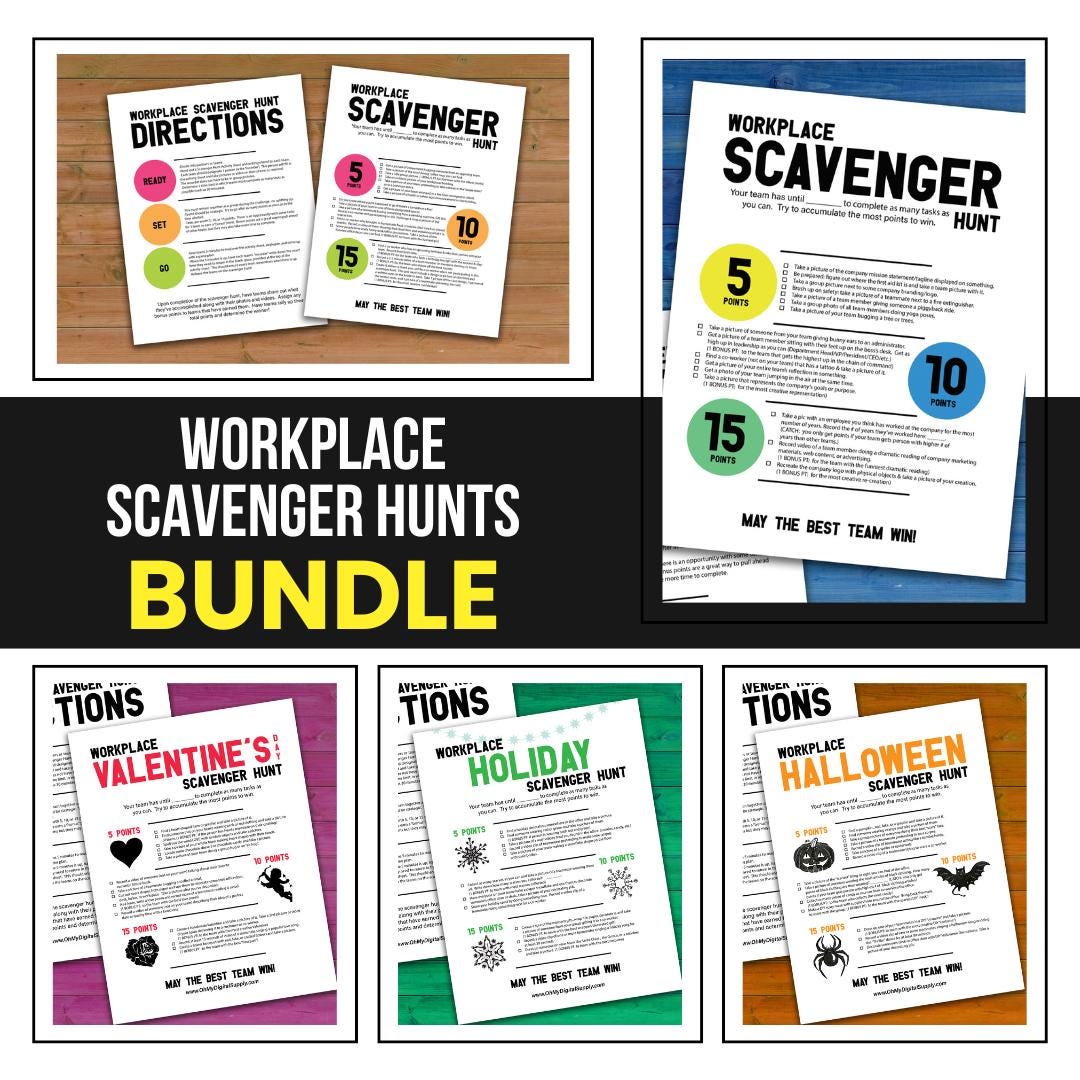 Workplace Scavenger Hunt Bundle, Printable Team Building Games & Staff ...
