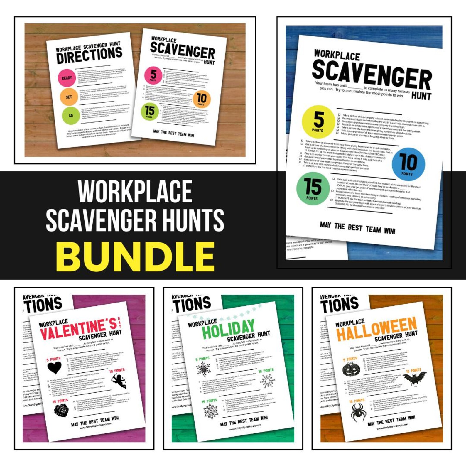 Workplace Scavenger Hunt Bundle, Printable Team Building Games & Staff ...