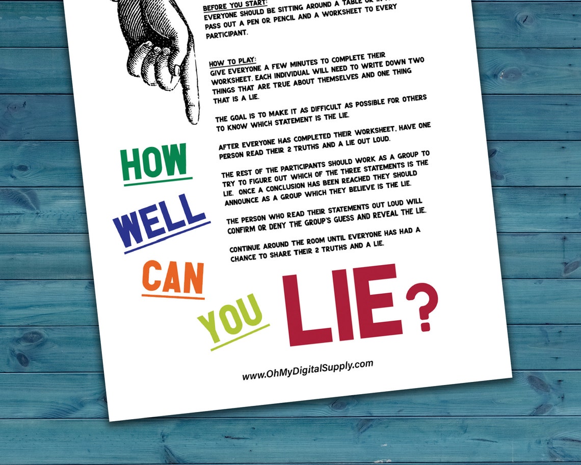 2 Truths and a Lie Printable Group Communication Game Group Ice Breaker Activity Worksheet ...