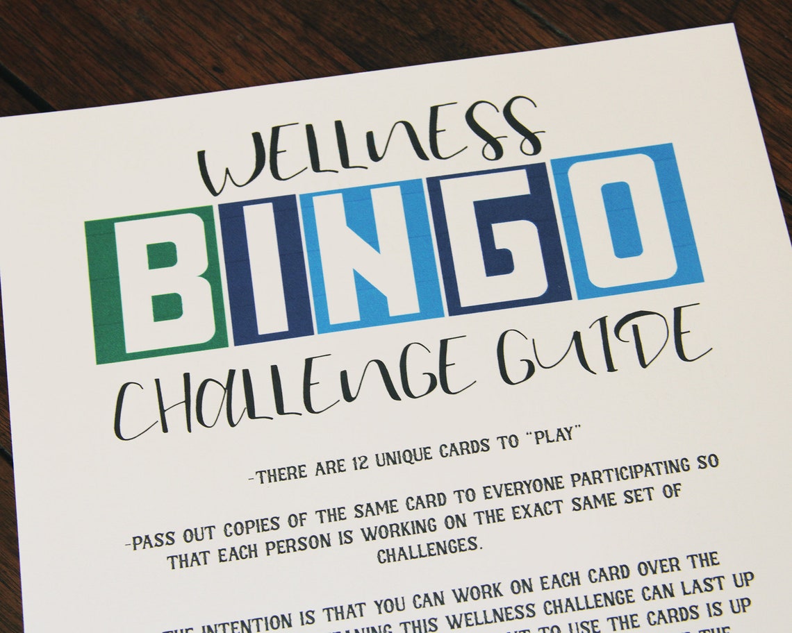 Health & Wellness BINGO Challenge Printable Activity Wellness BINGO Cards Monthly Health ...
