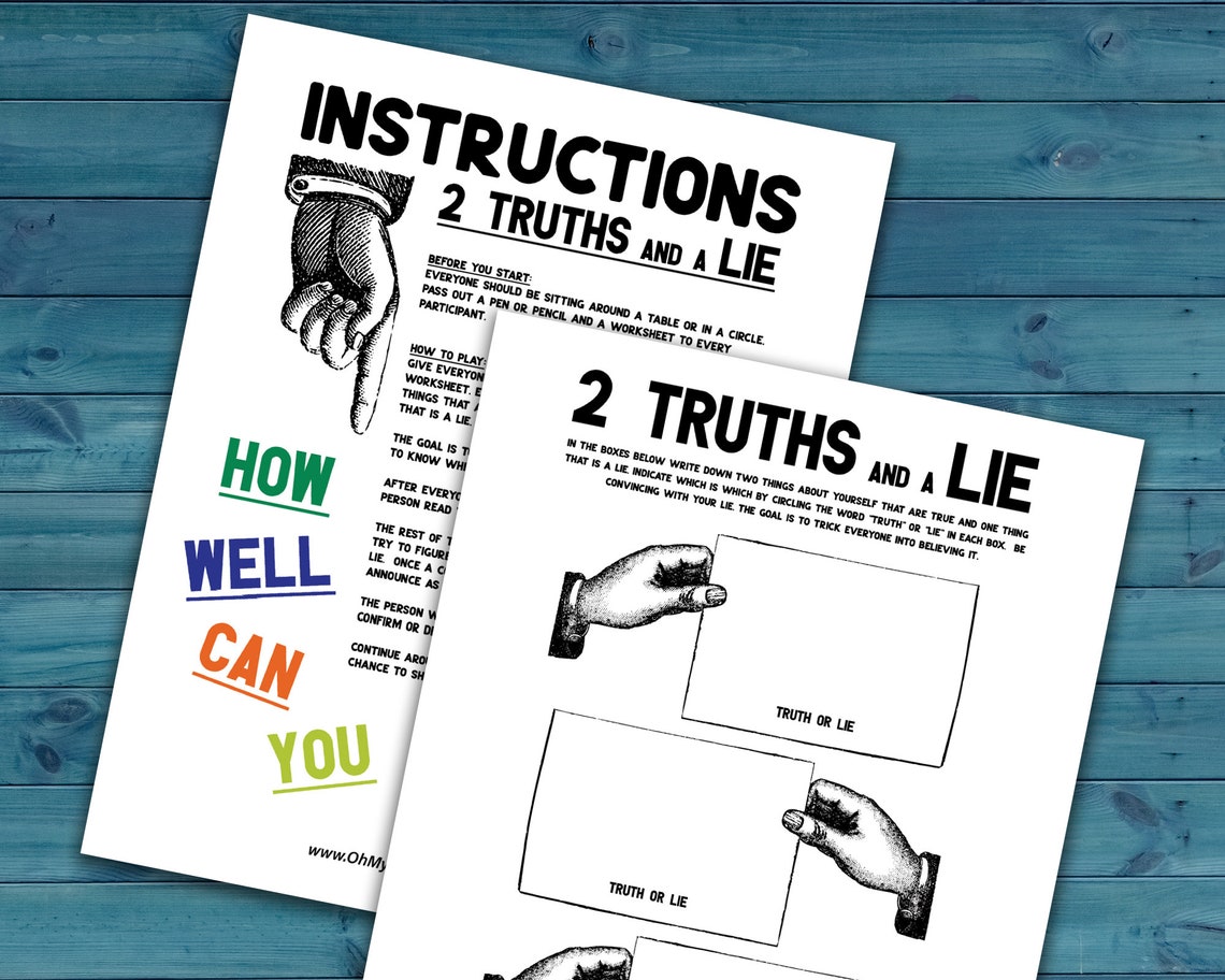 2 Truths and a Lie Printable Group Communication Game | Group Ice ...