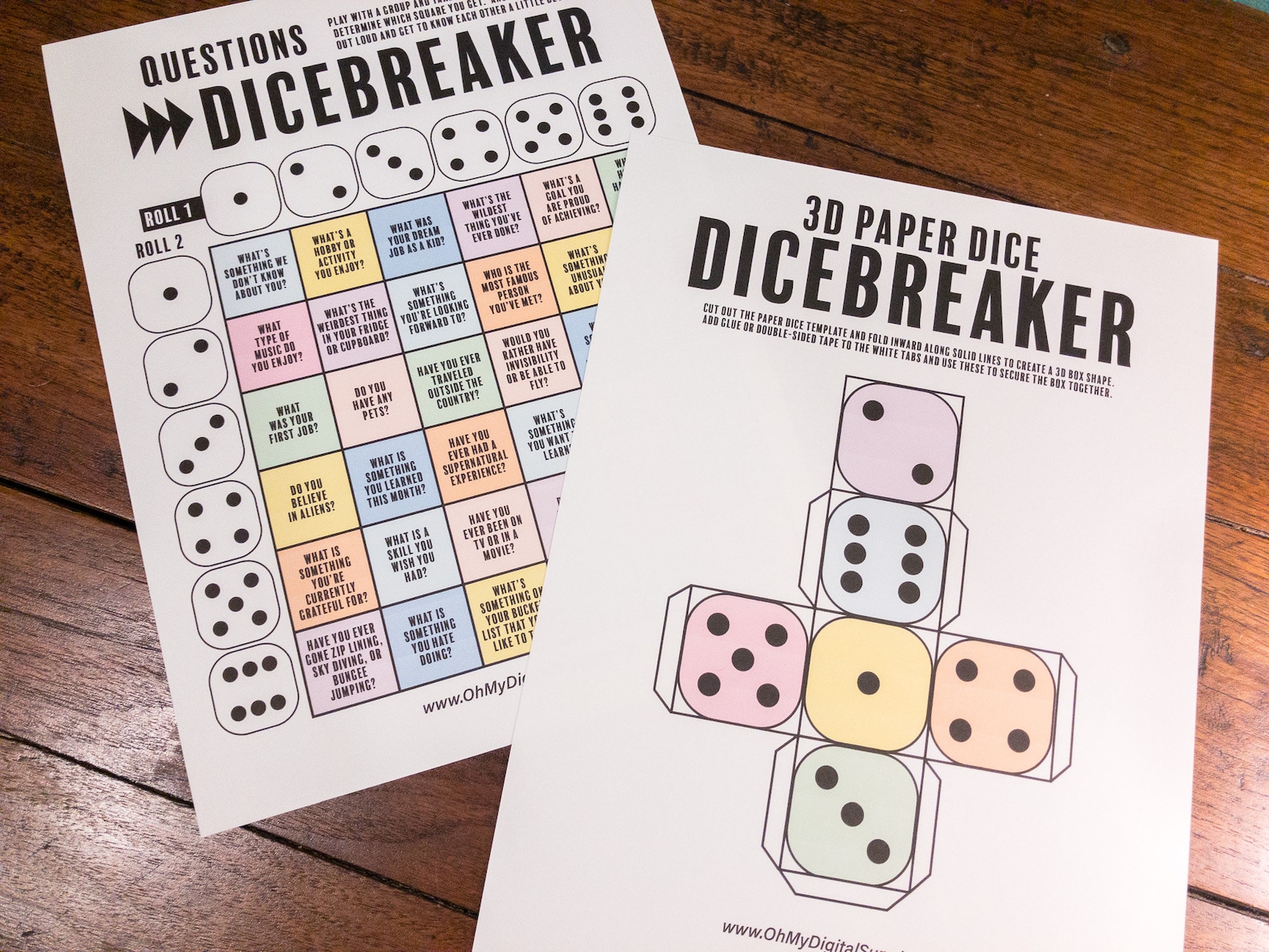 Dicebreaker Dice Roll Printable Icebreaker Questions Game, Dice Roll ...