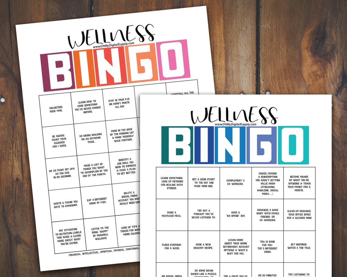 Health & Wellness BINGO Challenge Printable Activity Wellness BINGO ...