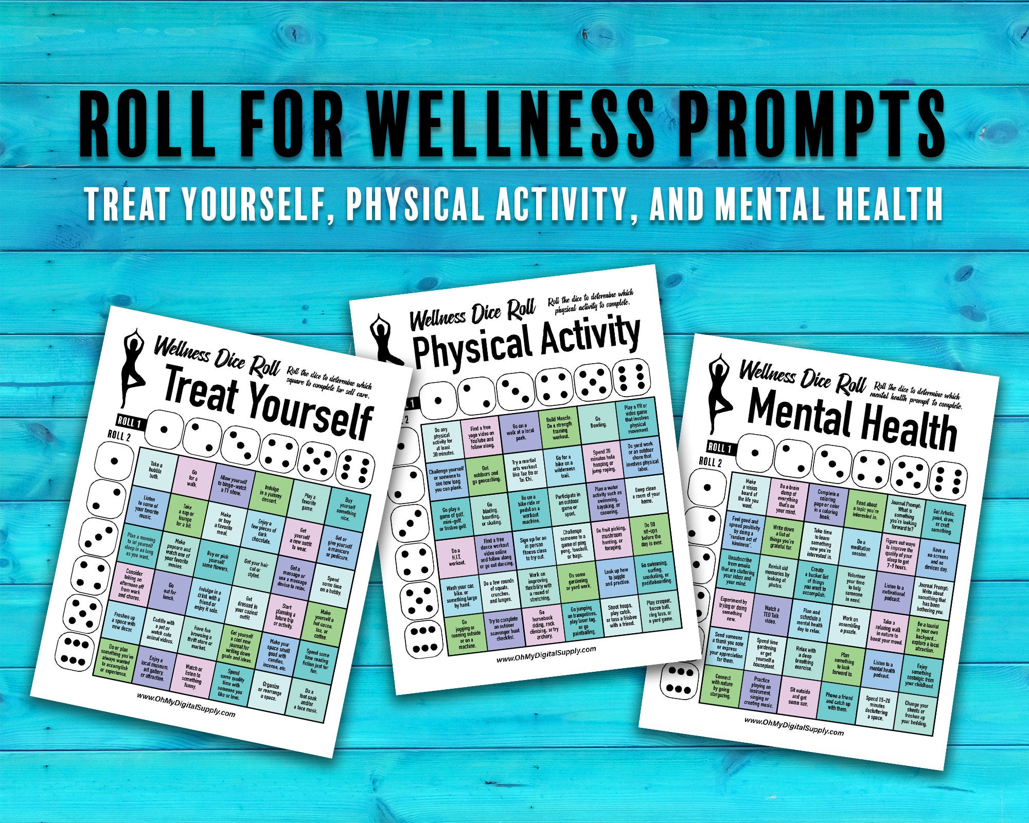 Wellness Dice Roll Printable Decision Game, Dice Roll Wellness Activity ...