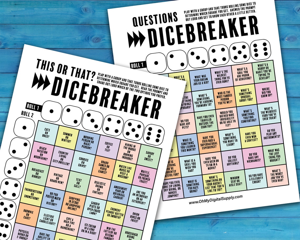 Dicebreaker Dice Roll Printable Icebreaker Questions Game, Dice Roll ...