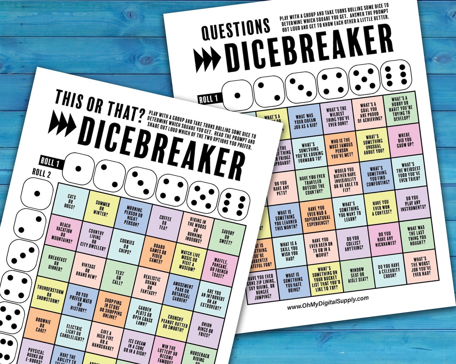 Dicebreaker Dice Roll Printable Icebreaker Questions Game, Dice Roll ...