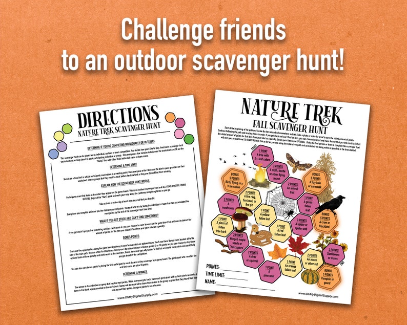 Nature Trek Outdoor Fall Scavenger Hunt Printable Activity, Competitive ...