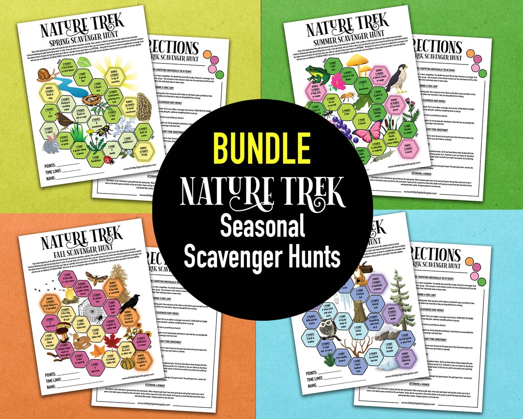 Nature Trek Seasonal Scavenger Hunt Bundle, Outdoor Printable Activity ...