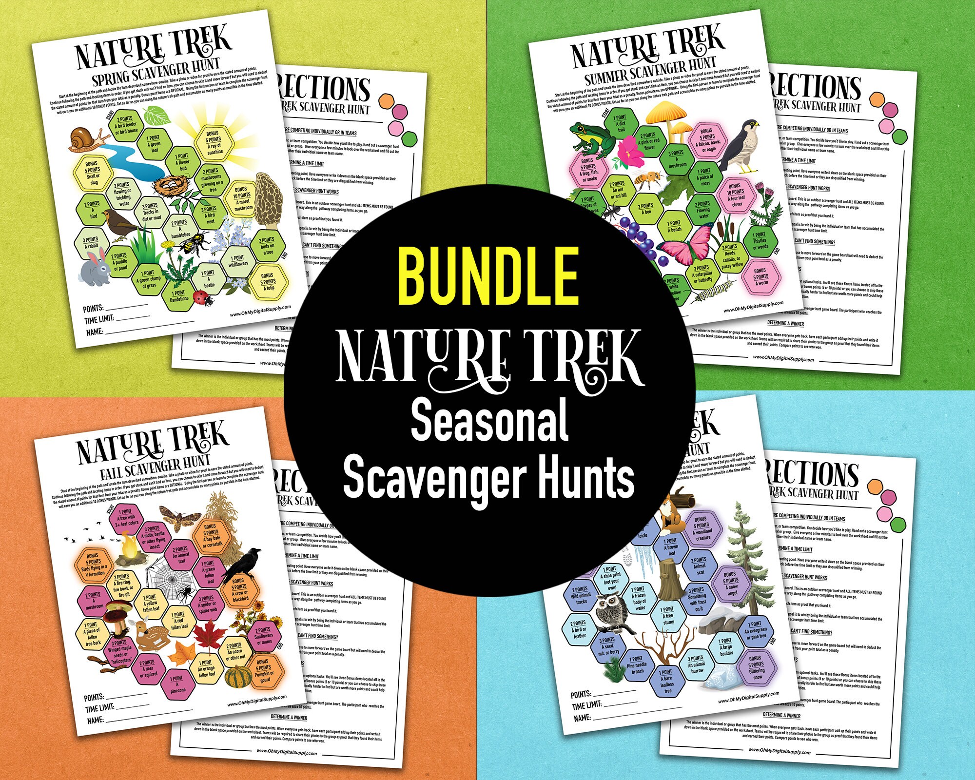 Nature Trek Seasonal Scavenger Hunt Bundle, Outdoor Printable Activity ...
