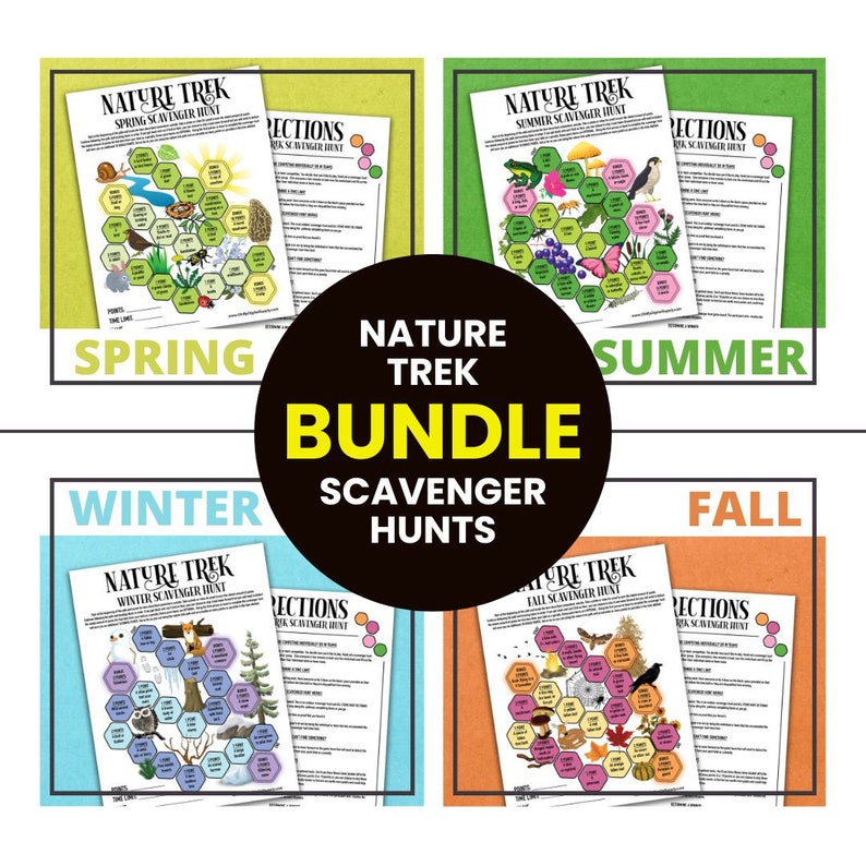 Nature Trek Seasonal Scavenger Hunt Bundle, Outdoor Printable Activity ...