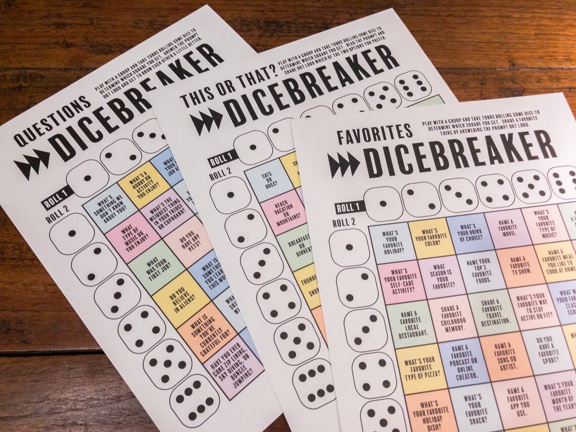 Dicebreaker Dice Roll Printable Icebreaker Questions Game, Dice Roll ...
