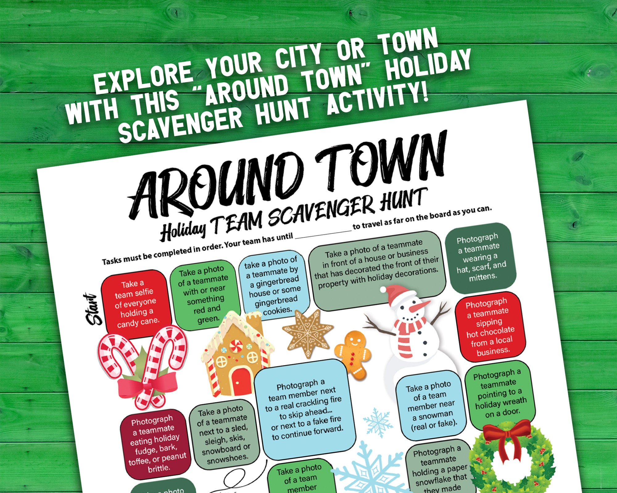 Around Town Holiday Team Scavenger Hunt Printable Activity, Competitive ...