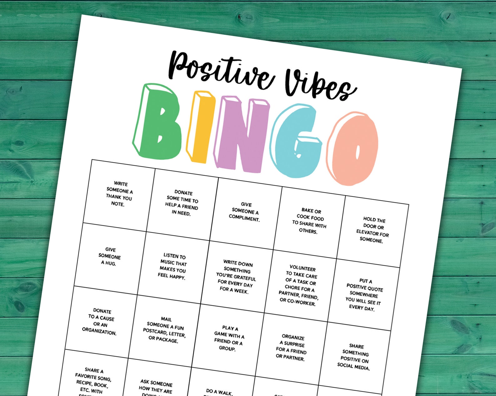 Positive Vibes BINGO Challenge Worksheet BINGO Printable | Etsy