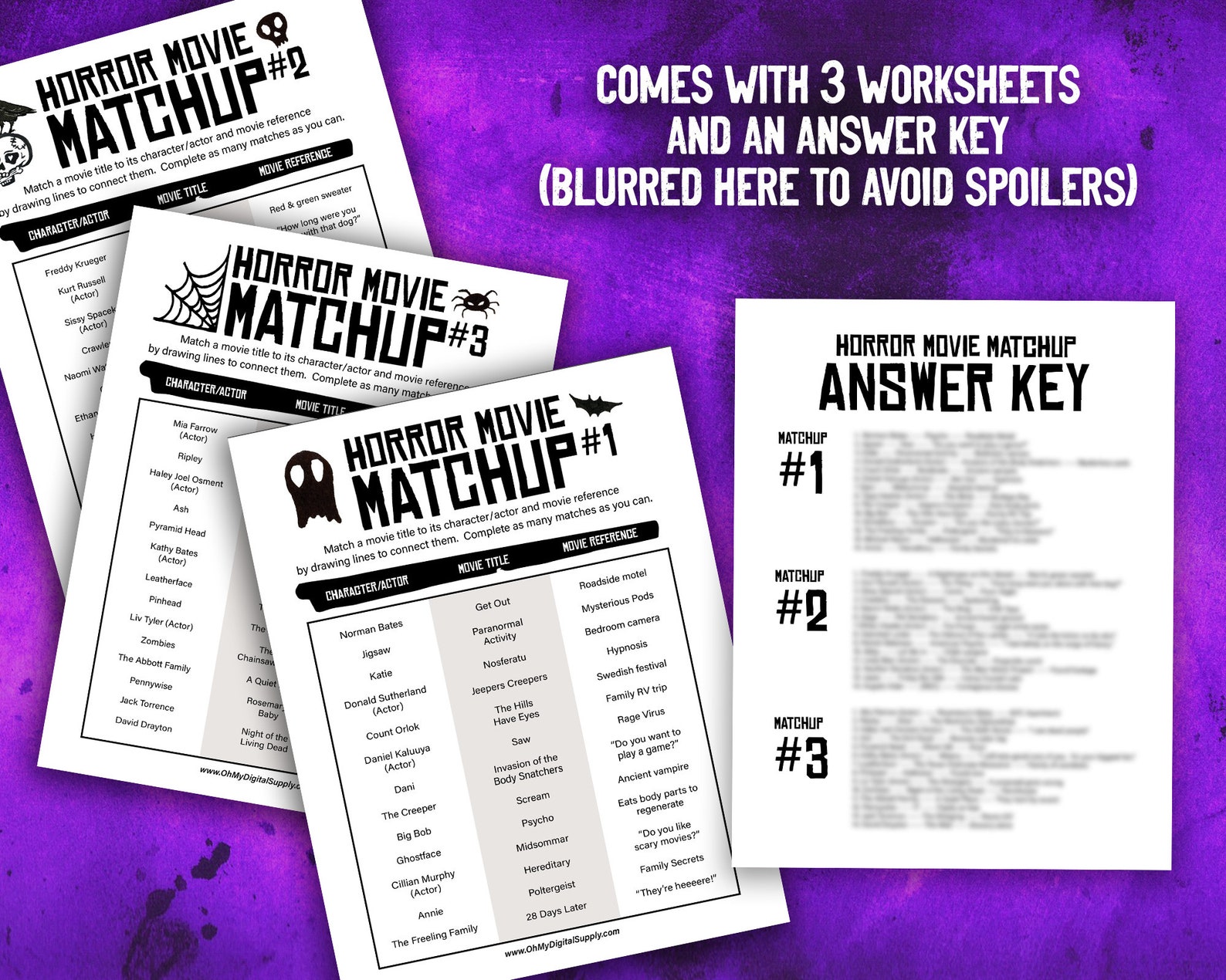 Horror Movie Matchup Printable Halloween Matching Game, Horror Film ...