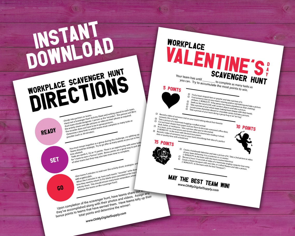 Valentine's Day Workplace Scavenger Hunt Printable Team Building ...