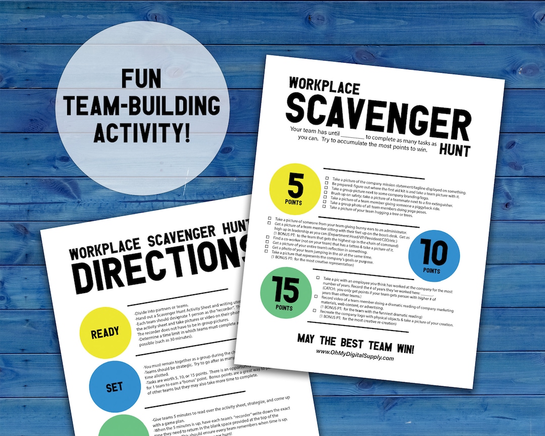 Workplace Scavenger Hunt Printable Group Team Building Activity, Office ...