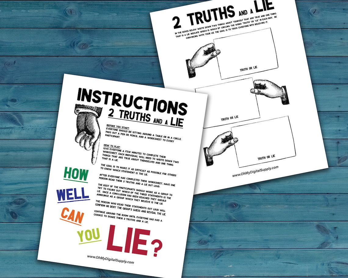 2 Truths and a Lie Printable Group Communication Game Group Ice Breaker Activity Worksheet ...