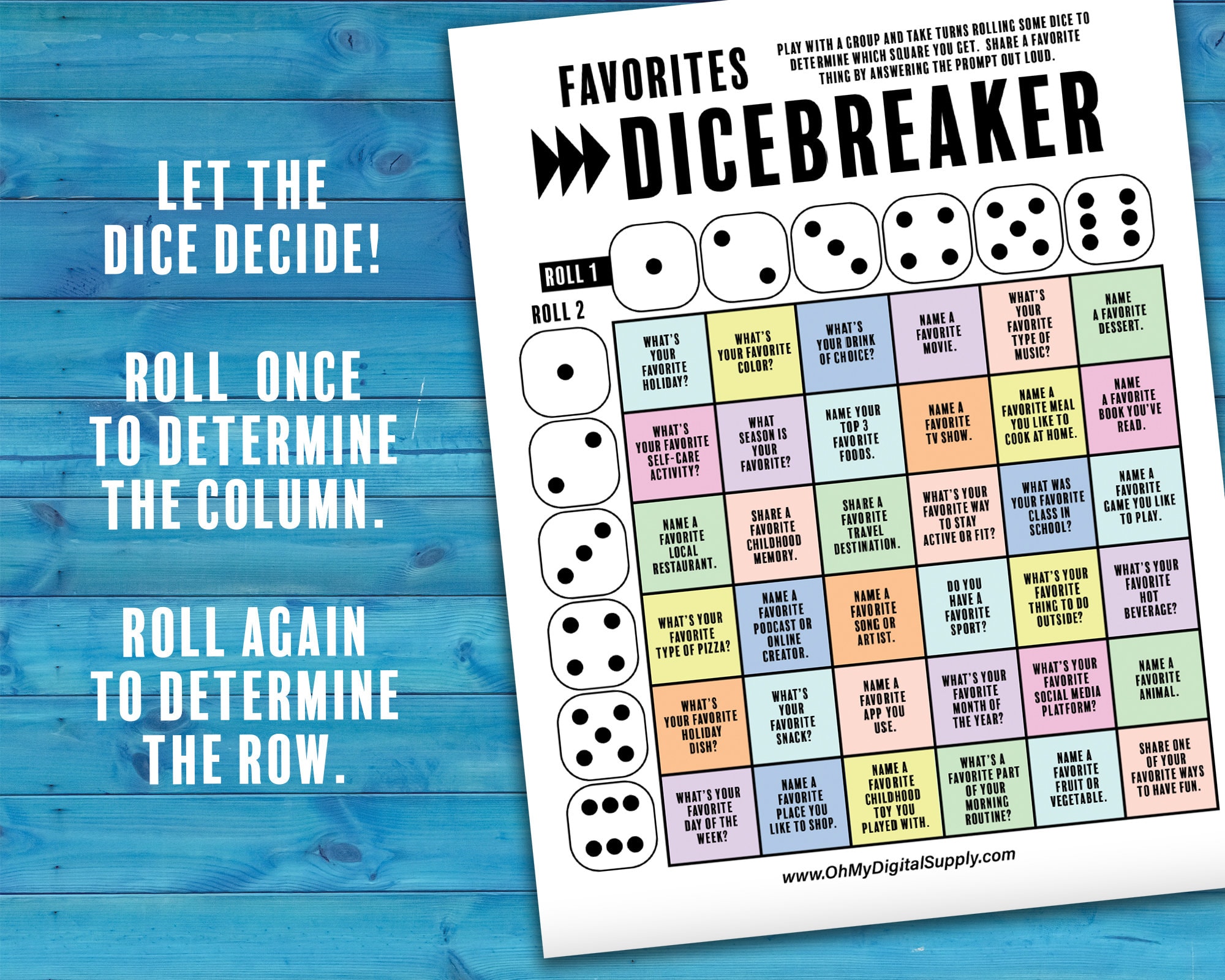 Dicebreaker Dice Roll Printable Icebreaker Questions Game, Dice Roll ...
